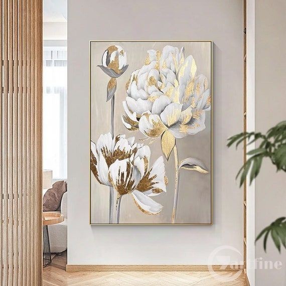 Jual Lukisan Bunga Mawar Putih Teksture Tebal Modern art Estetik II ...