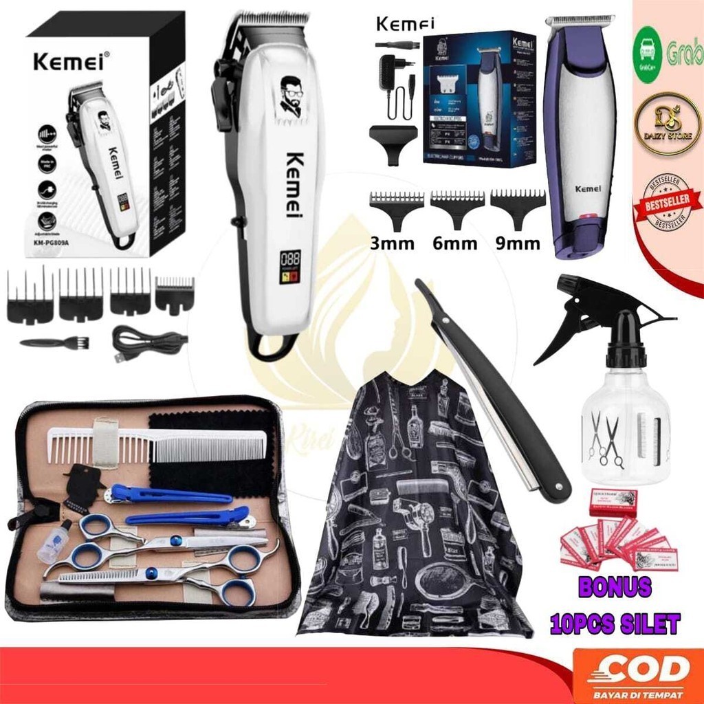 Jual [COD] Paket Alat Cukur Rambut Elektrik Kemei 809 kemei 5021 Profesional Barbershop Gunting ...