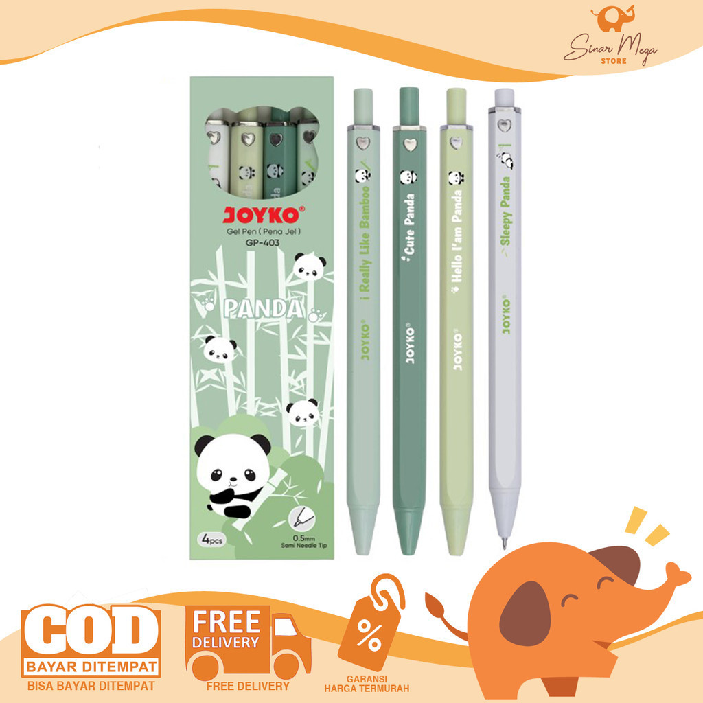 Jual Joyko Gel Retractable Pen GP-403 Cute Panda 0.5mm Tinta Hitam ...