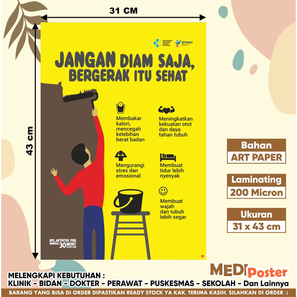 Jual Poster Jangan Diam Saja, Bergerak itu Sehat | Shopee Indonesia