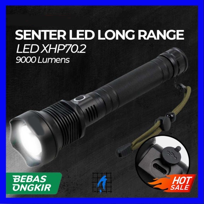 Jual Senter LED Long Range Zoom XHP 70.2 90000 Lumens - With Battery ...