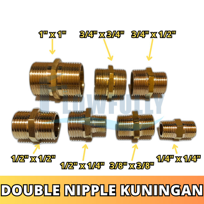Jual DOUBLE NIPPLE KUNINGAN NEPEL DOBEL DRAT LUAR REDUCING REDUCER NEPLE MALE 1/8 1/4 3/8 1/2 3/ ...