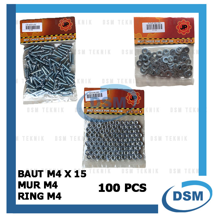 Jual PAKET 3 SET JP M 4x15 BAUT MUR RING PLAT M 4 x 15 MUR M4 ISI 100 PCS | Shopee Indonesia