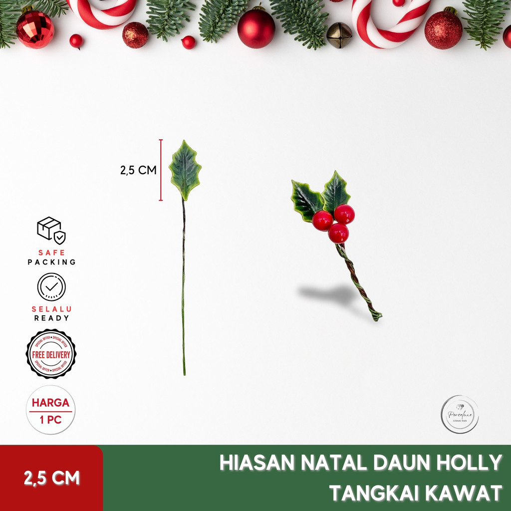 Jual [1 Pc] DIY Hiasan Natal Daun Holly Tangkai Kawat Warna Hijau ...