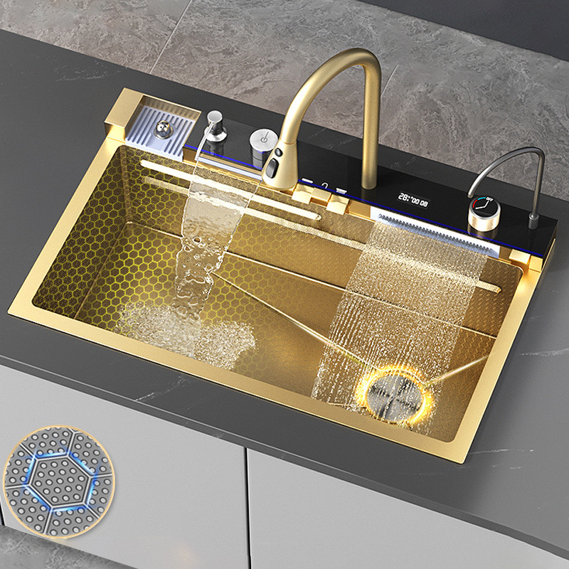 Jual Golden Double Waterfall Sink Stainless Steel Kitchen Sink Embossed ...