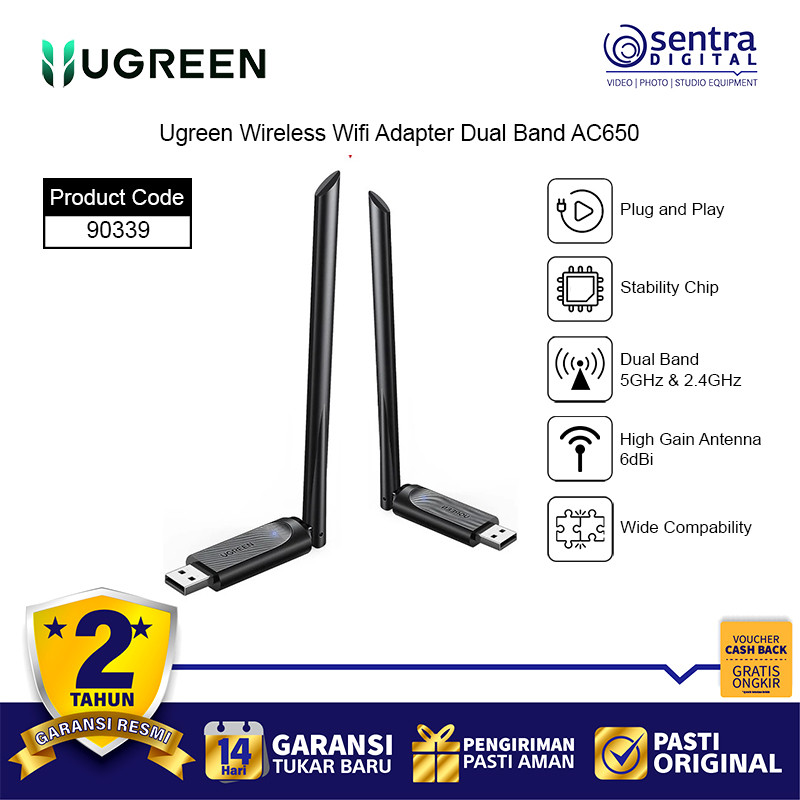 Jual UGREEN Wifi Dongle USB Dual Band Wireless 2.4G 5G 650Mbps AC650 ...