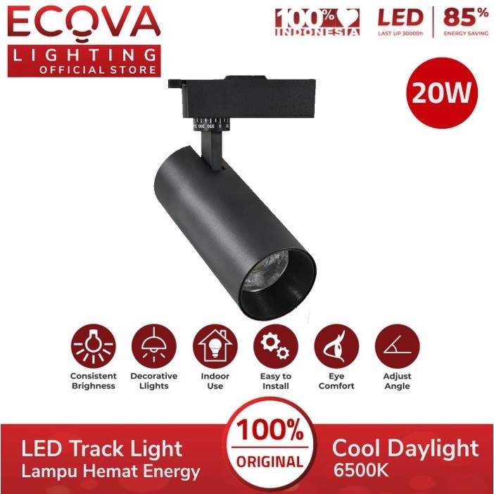 Jual ECOVA Lampu LED Track Light Black 20W Sorot Spotlight 20 Watt | Shopee Indonesia