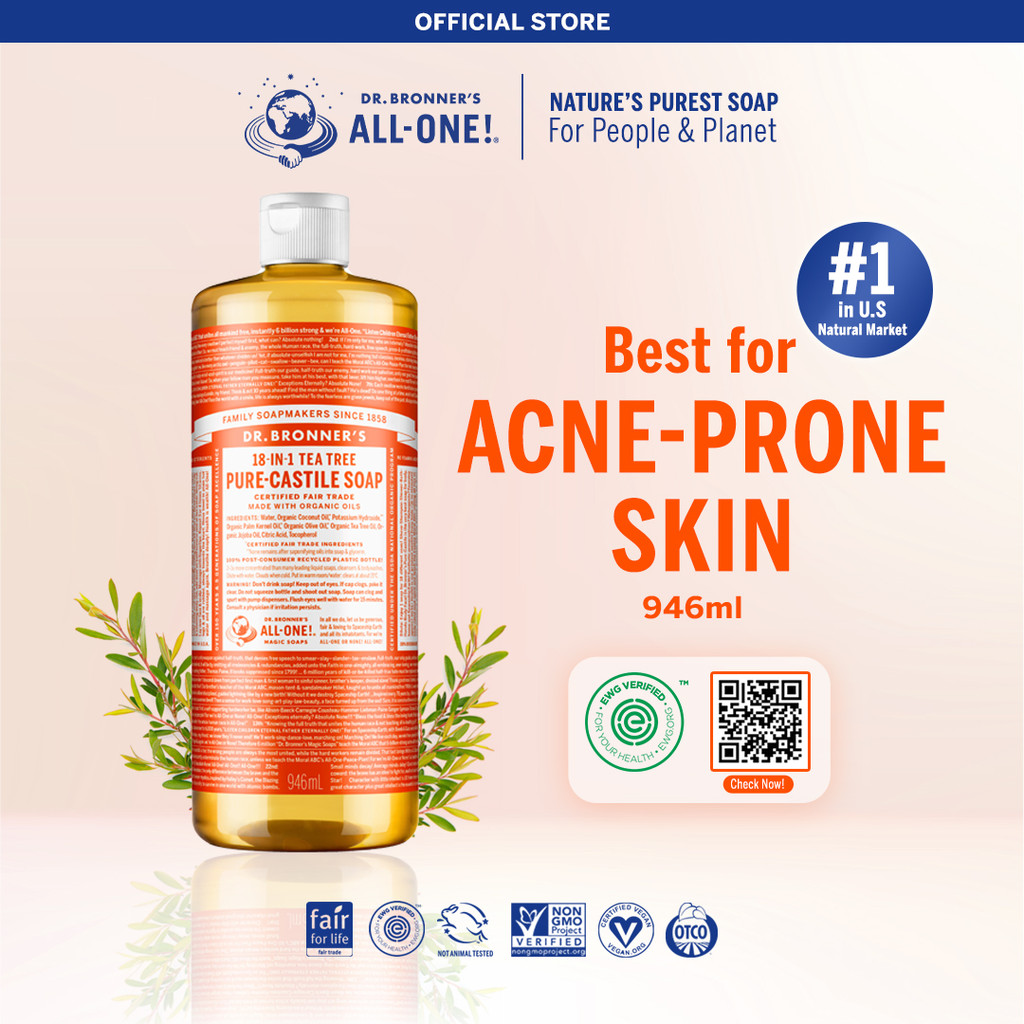 Jual Dr. Bronner's Liquid Soap Tea Tree Pure Castile 946ml Sabun Cair Organik | Shopee Indonesia