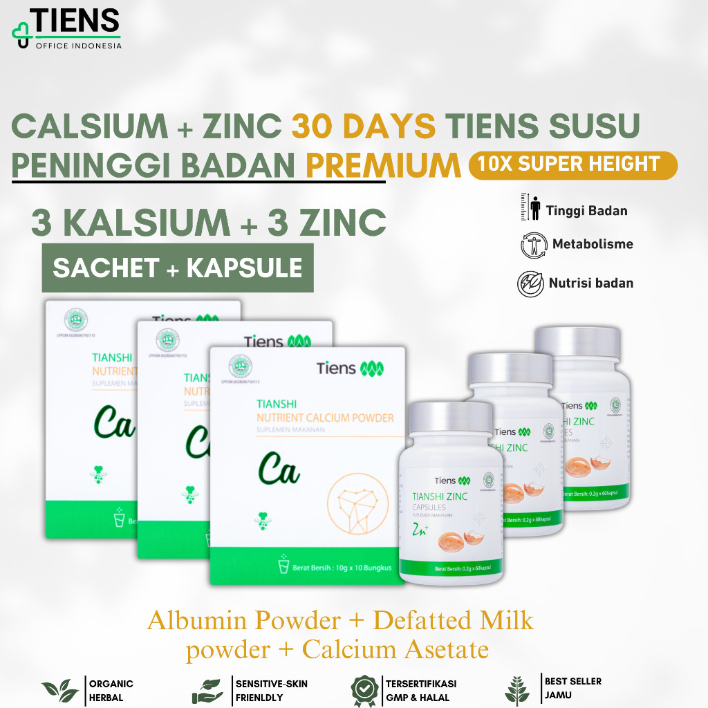 Jual Calcium + Zinc Tiens Tianshi SET 1 BULAN FULL Peninggi Badan ...