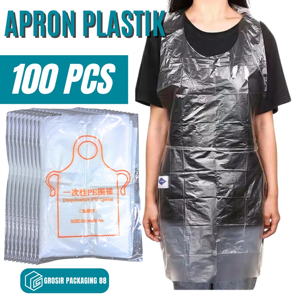 Jual 100 PCS Apron Celemek Plastik Bening Apron Disposable PE Alat ...