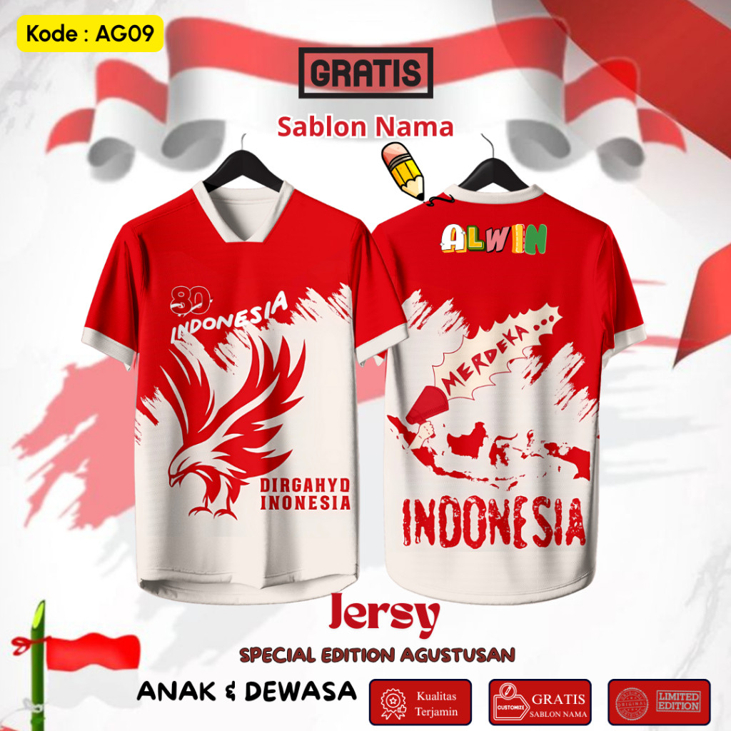 Jual Jersey 17 Agustus Dirgahayu HUT RI-80 / Baju Kaos 17 Agustusan 2025 / Baju 17 Agustusa ...