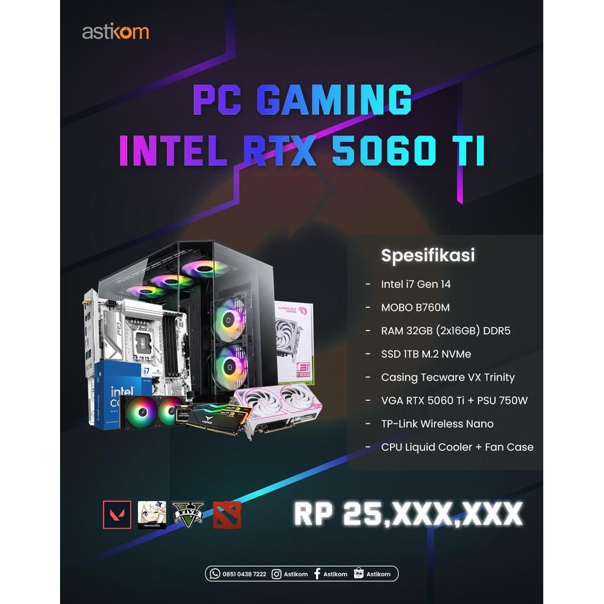Jual Rakitan PC Gaming Intel i7 14700K 32GB RTX 5060 TI W11 Komputer Design Arsitek | Shopee ...