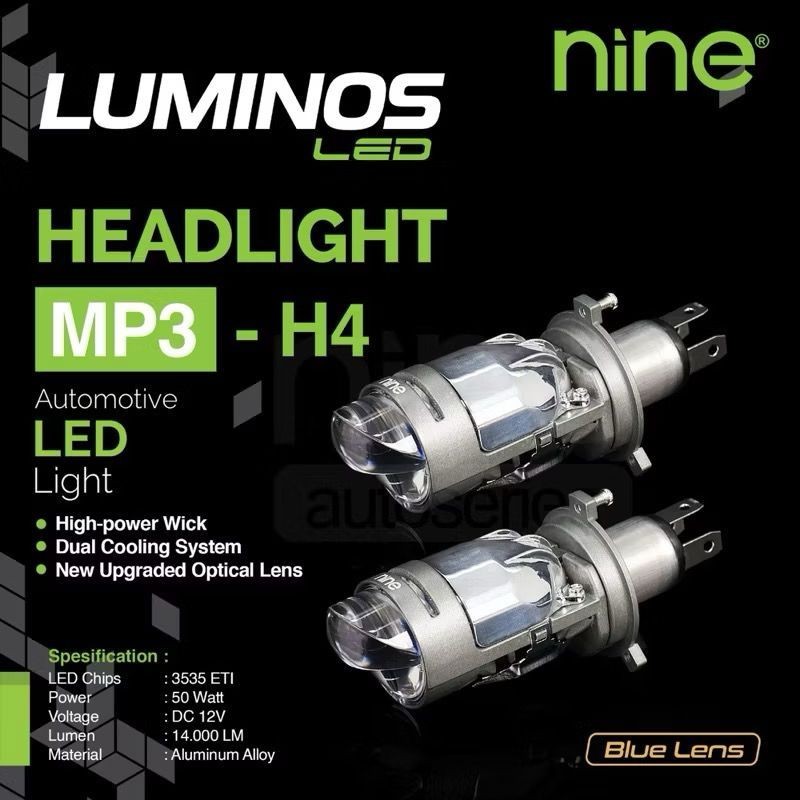 Jual LAMPU LED HEADLAMP MINI PROJECTOR H4 NINE LUMINOS LED MP3 HI LOW ...