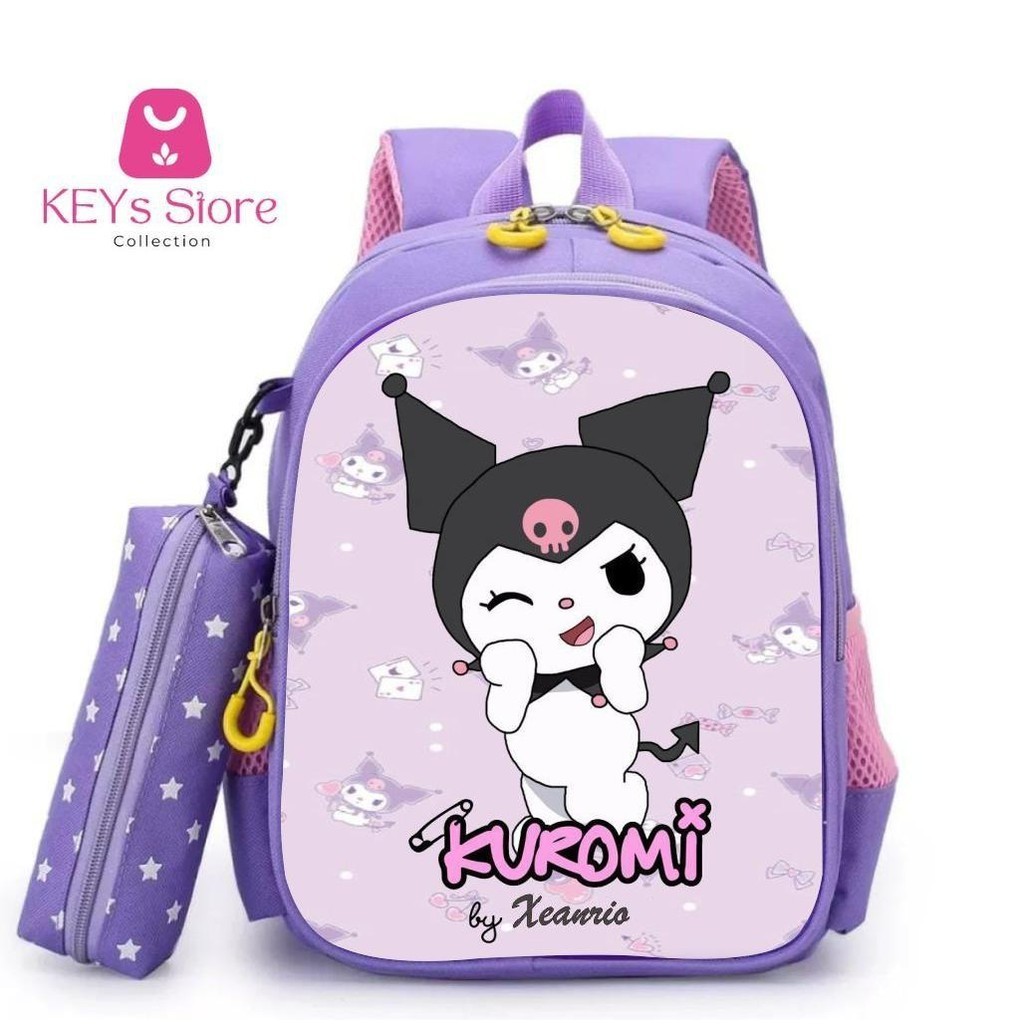 Jual Tas Ransel Sekolah Anak Perempuan PAUD dan TK Karakter KUROMI Bonus Tempat Pensil dan Bisa ...