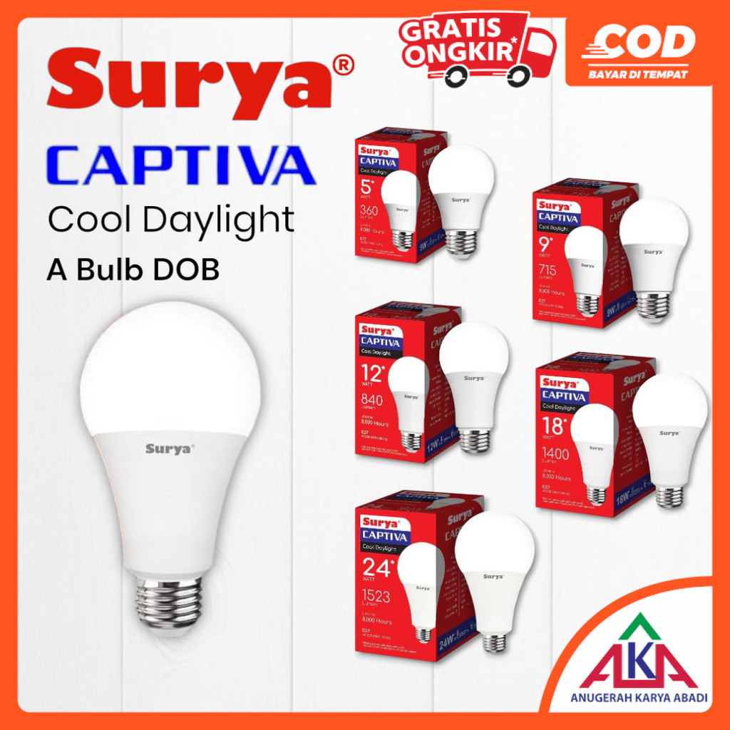 Jual SURYA Bohlam Lampu LED CAPTIVA Series 3W 5W 9W 12W 18W 24W Watt Putih Cool Daylight E27 ...