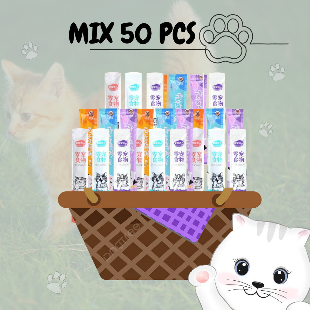 Jual Snack Kucing Mix isi 50 pcs /Strip Kucing Kecil / Cemilan Kucing ...