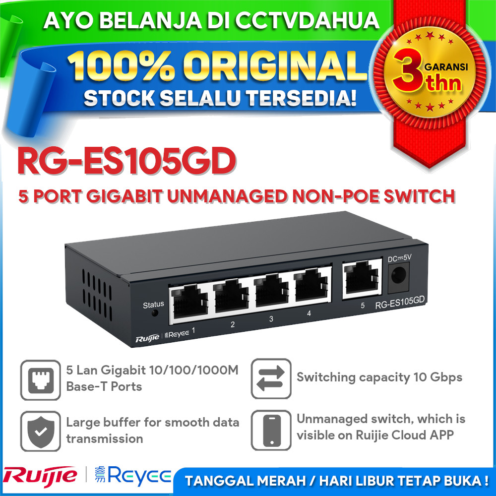 Jual RUIJIE REYEE RG-ES105GD 5 PORT GIGABIT 10/100/1000MBPS UNMANAGED ...