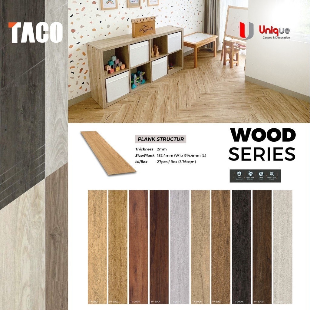 Jual TACO Luxury Vinyl Flooring Wood Series 2mm / Lantai Vinyl Plank Motif Kayu / Vinyl Lantai ...