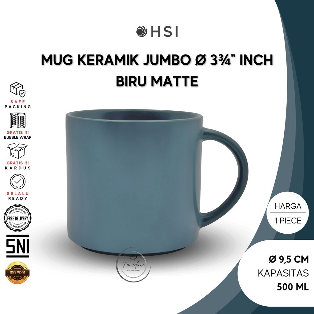 Jual HSI Mug Stoneware Gagang Jumbo 9,5 cm Navy Matte 500 ml Cangkir ...