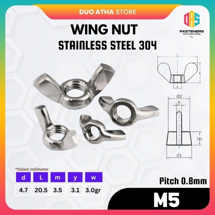 Jual Wing Nut M5 / Mur Kuping M5 Stainless Steel 304 / Mur Kupu kupu M5 / Butterfly Nut M5 SS304 ...