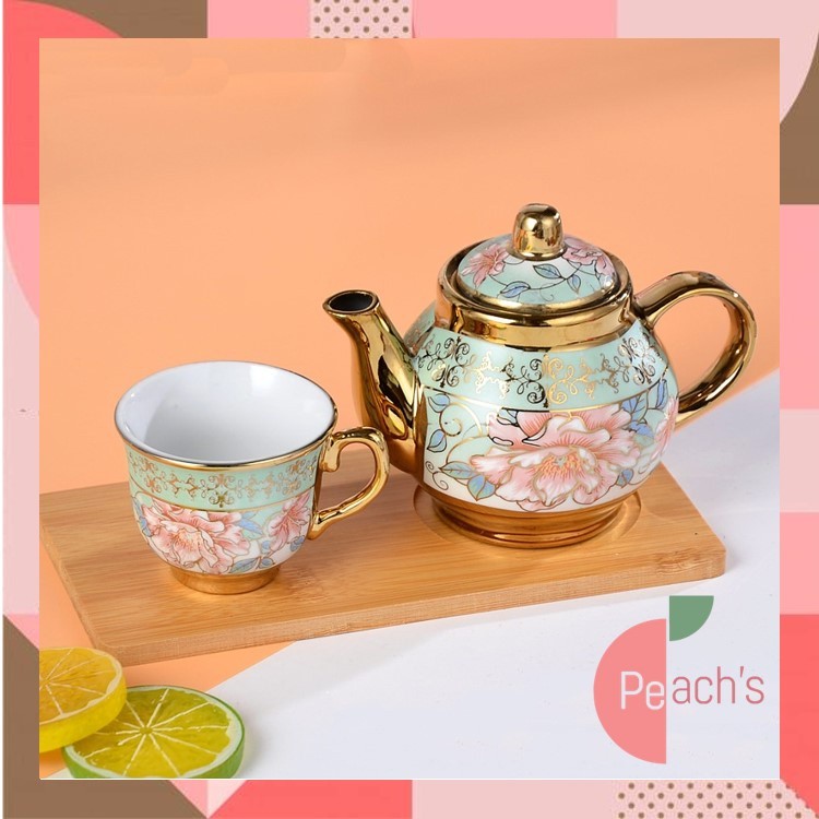 Jual PEACH - Set Teapot 5 In 1 Motif Bunga Rose Teapot Cup Porcelain ...