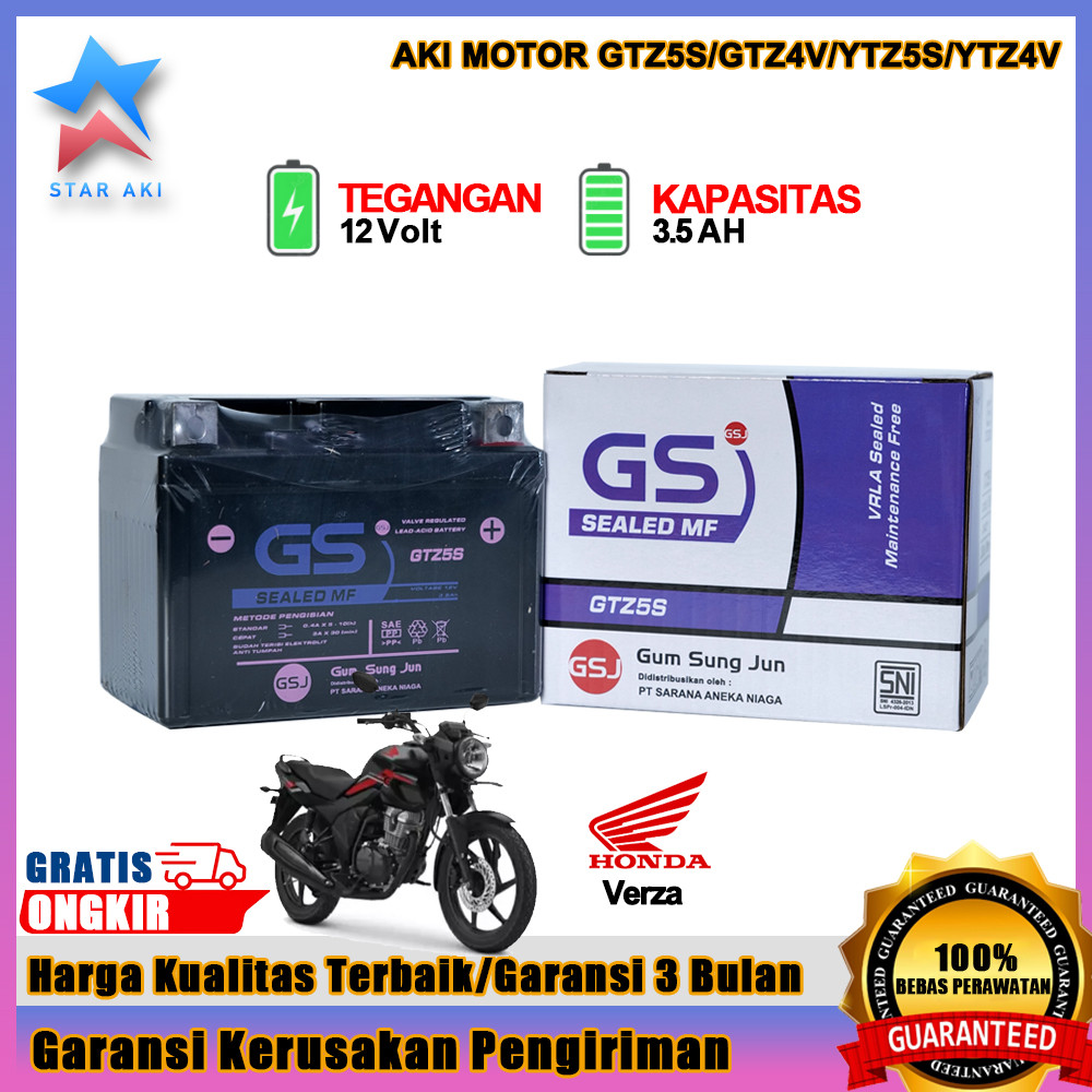Jual Aki Motor Honda Verza Aki Kering Accu Kering MF GTZ5S | Shopee ...