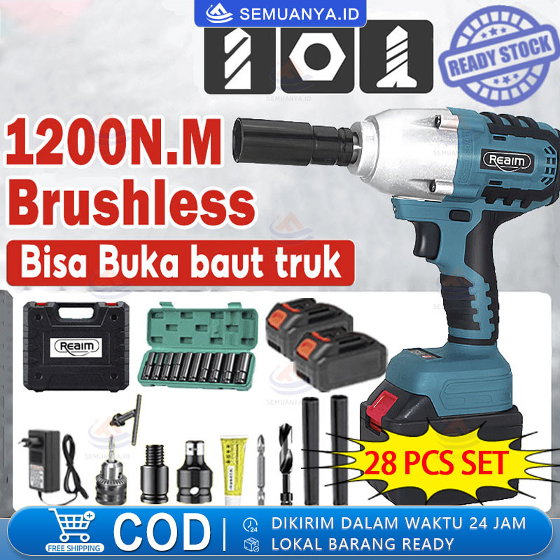 Jual Impact Wrench Mesin Bor Cordless 580N.M 188VF Pembuka Baut Baterai Electric Impact Wrench ...