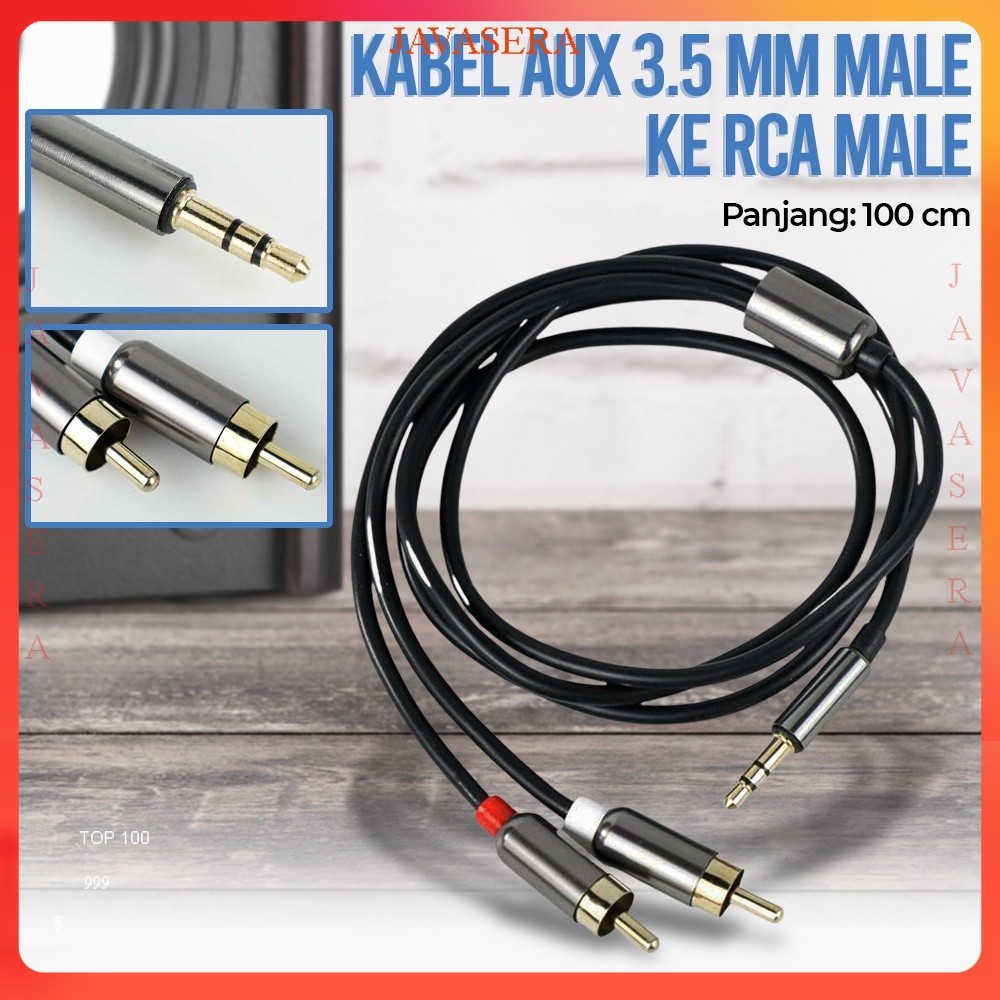 Jual FONKEN Kabel AUX 3.5mm Male ke 2 RCA Male 1 Meter - Black - OMCL4TBK | Shopee Indonesia