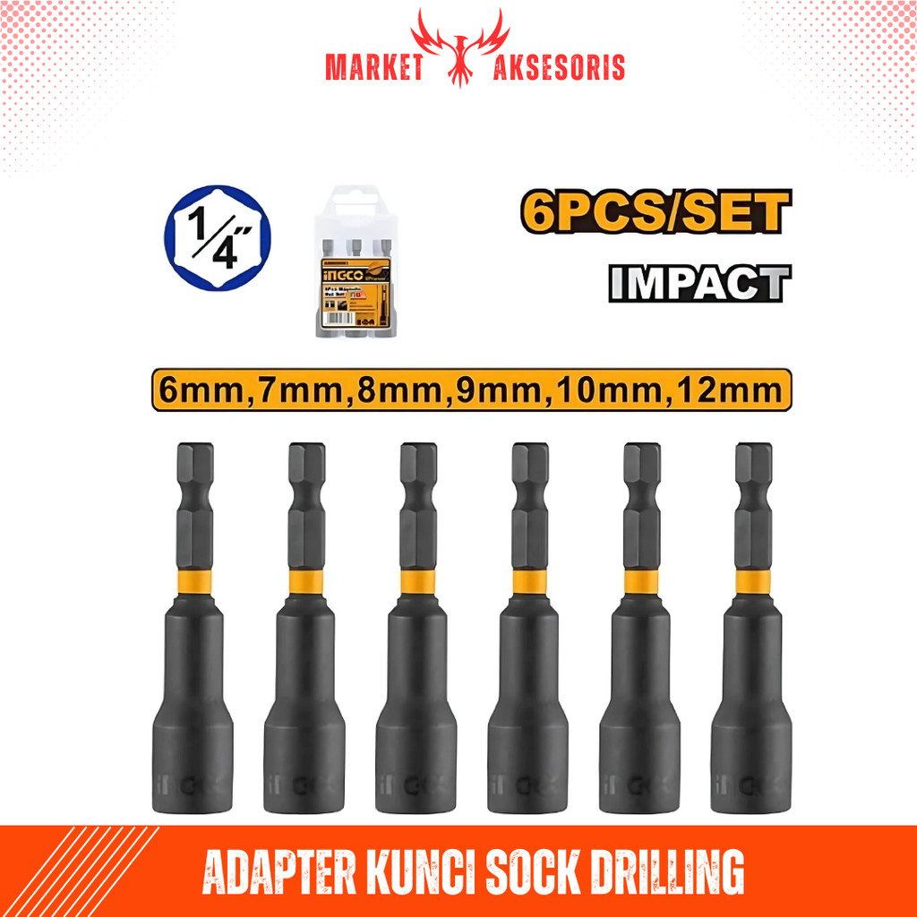 Jual Adapter Kunci Sock Drilling INGCO AMN65061 SET 6Pcs Magnetic Nut 6 ...