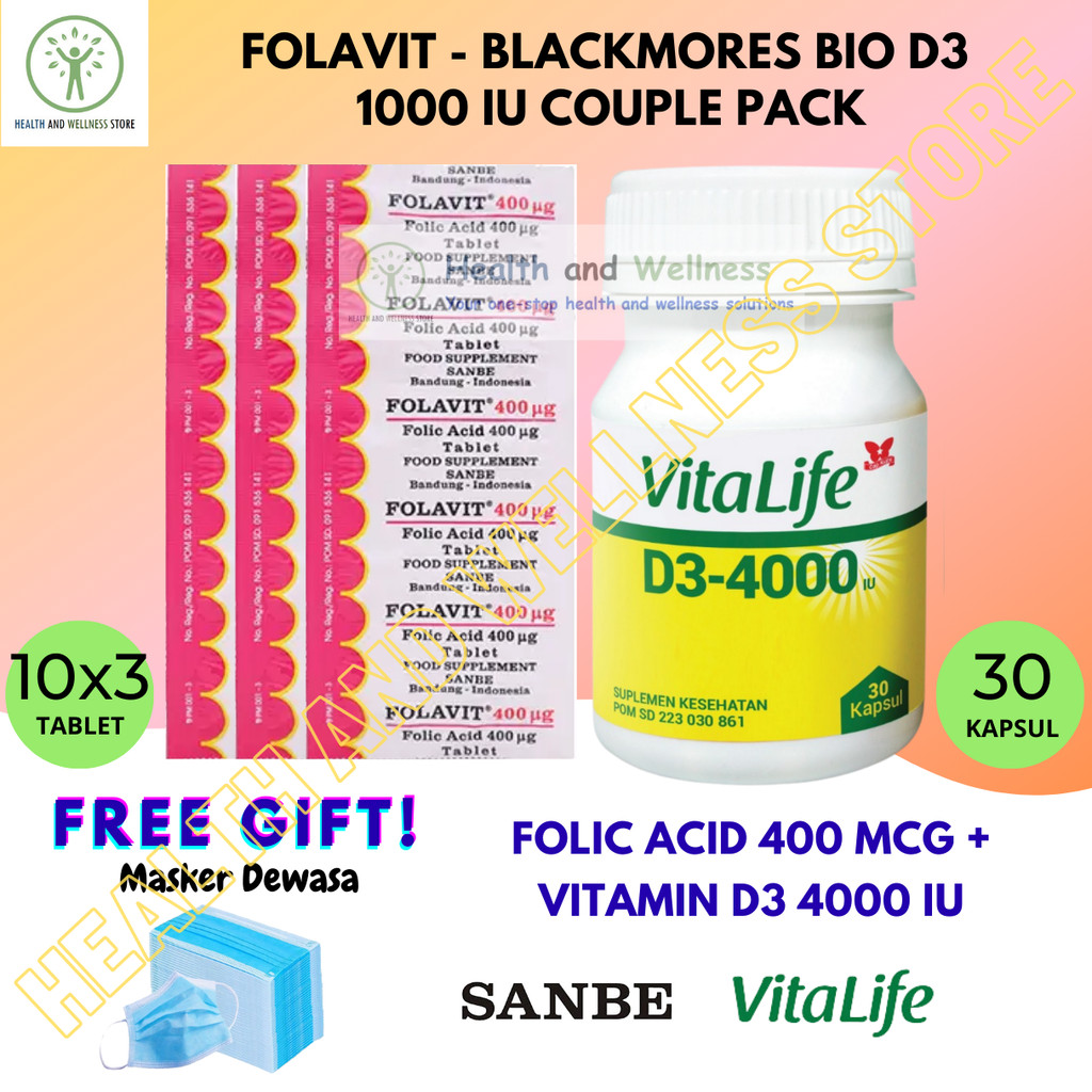 Jual PAKET FOLAVIT 400 MCG 30 TABLET DAN VITALIFE D3 4000 IU 30 KAPSUL ...