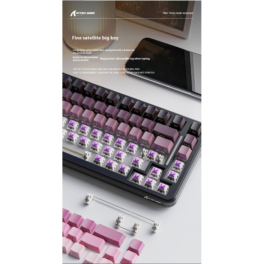 Jual Attack Shark M86 Game Mechanical Keyboard 3-Mode Side Engraved ...