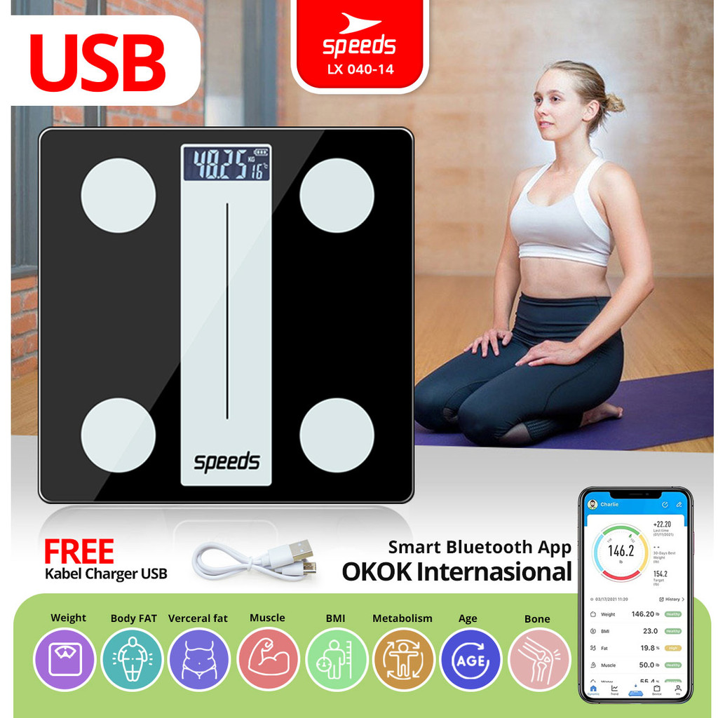 Jual SPEEDS Timbangan Badan Bluetooth Kapasitas180Kg Bisa Terhubung ke ...