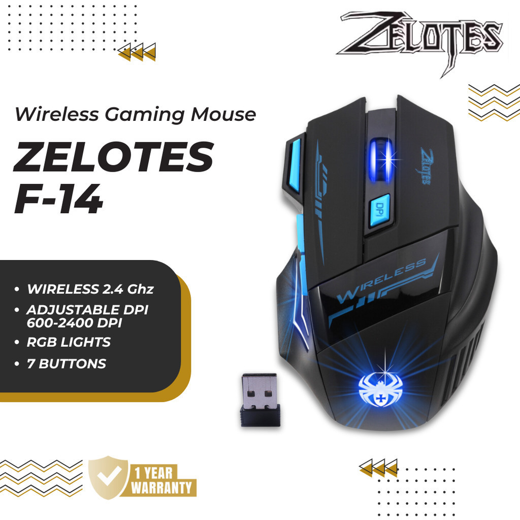 Jual Zelotes F14 Wireless Ergonomic Gaming Mouse 2.4GHz LED Backlit ...