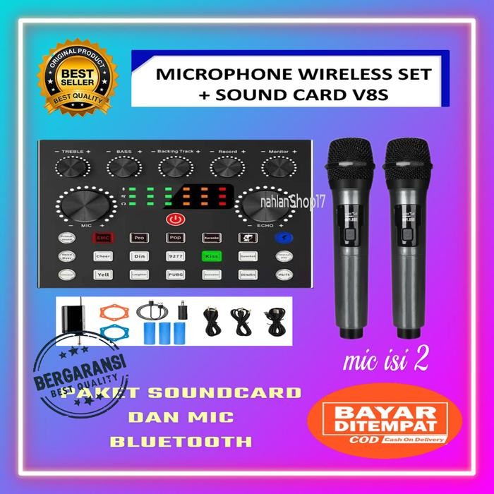 Jual PAKET SOUND CARD V8S DAN MIC BLUETOOTH ISI 2 MIC / PAKET SOUNDCARD ...
