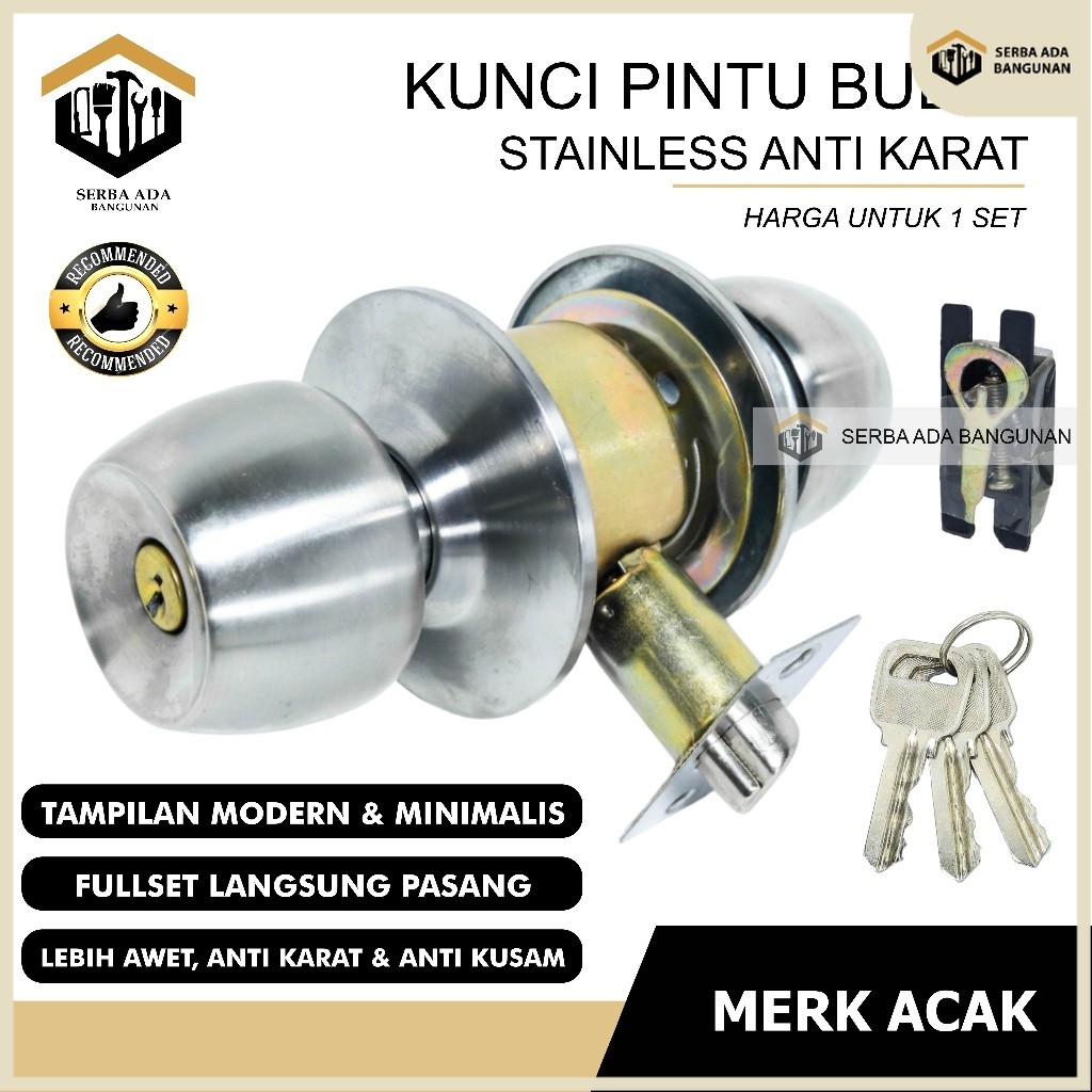 Jual SAB Kunci Bulat Kamar Mandi Kunci Pintu Bulat Gagang Handle Pintu ...