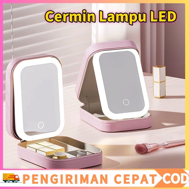 Jual 【COD】Tas Makeup Lampu Led / Tas Kosmetik dengan Cermin Lampu LED ...