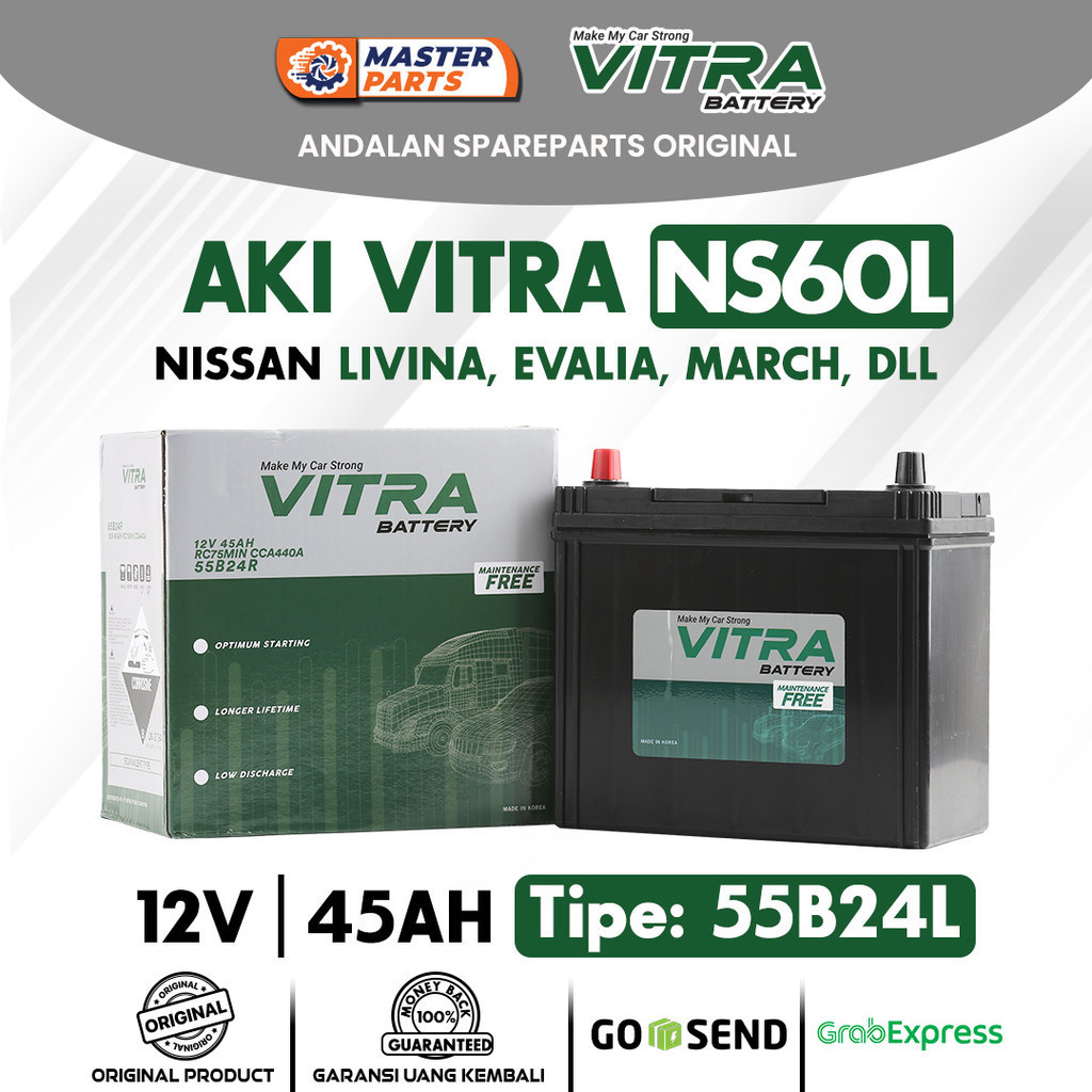 Jual Aki Mobil Vitra NS60L 12V 45Ah untuk Nissan Livina, Evalia, March | Shopee Indonesia