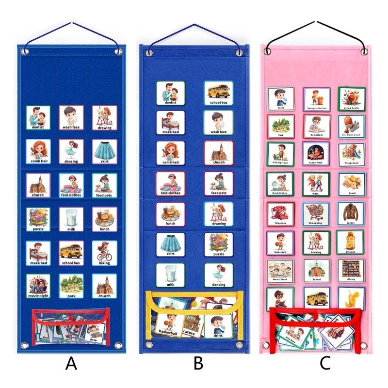 Jual Kids Daily Schedule Chart 18+1 Pocket Visual Schedule Chart Visual ...