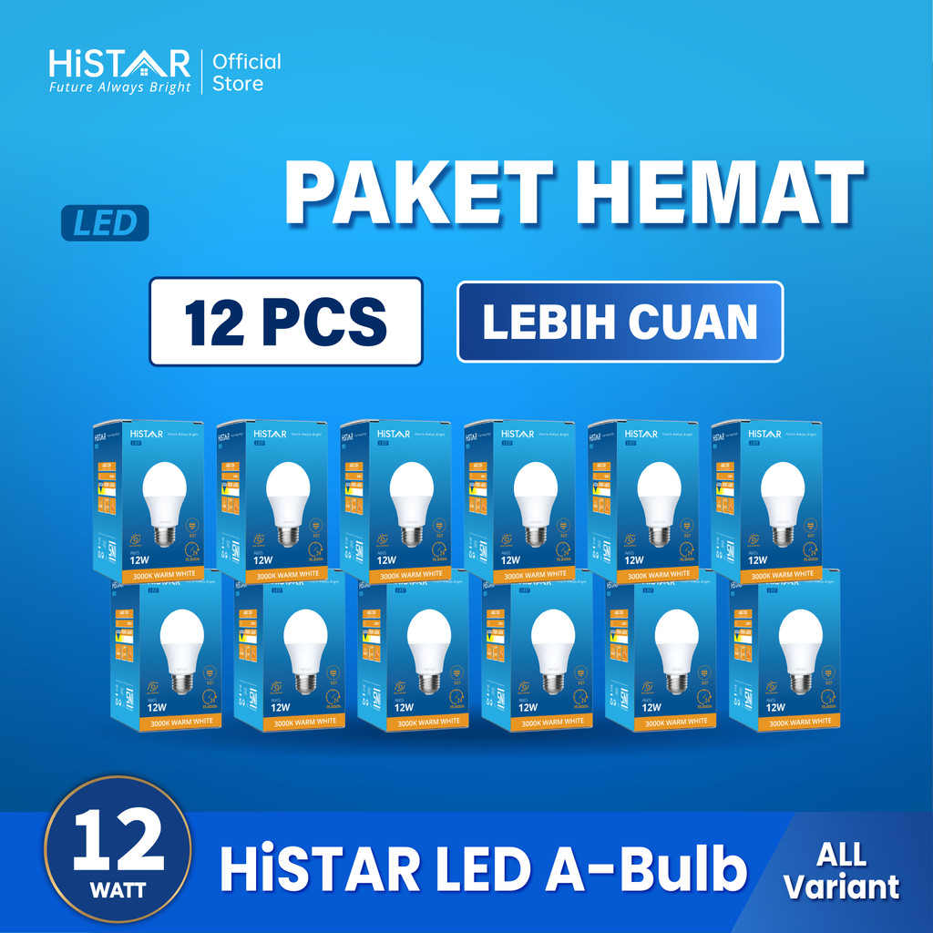 Jual Paket Hemat 12 PCS Lampu Bohlam LED 12W HiSTAR A-Bulb Series 4000K | Shopee Indonesia