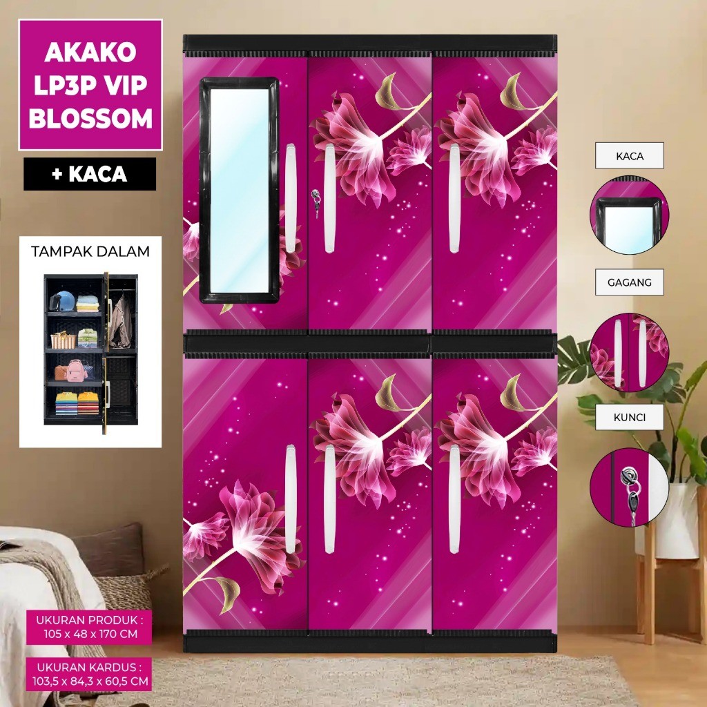 Jual AKAKO - Lemari Pakaian 3 Pintu Jumbo Motif VIP BLOSSOM - Kode ...