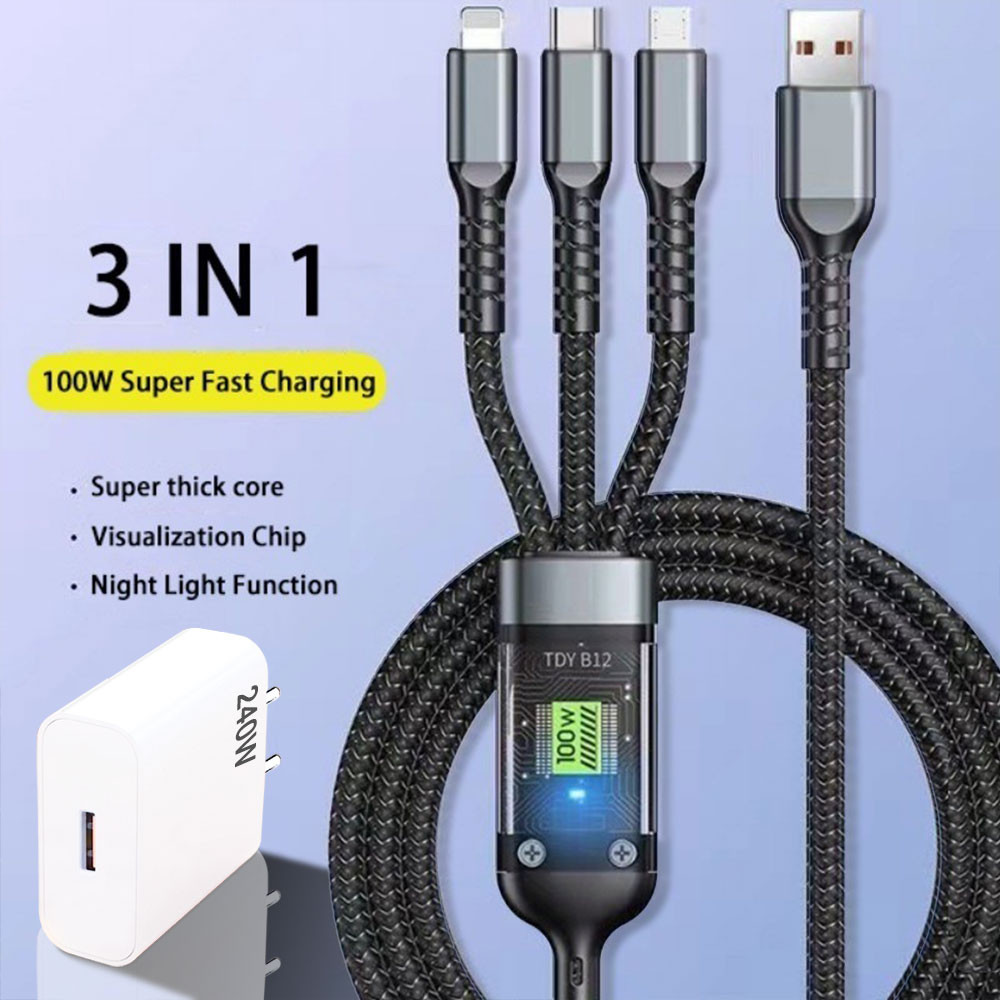 Jual Data 3 in 1 Braided anti bending data cable 240W ultra fast ...