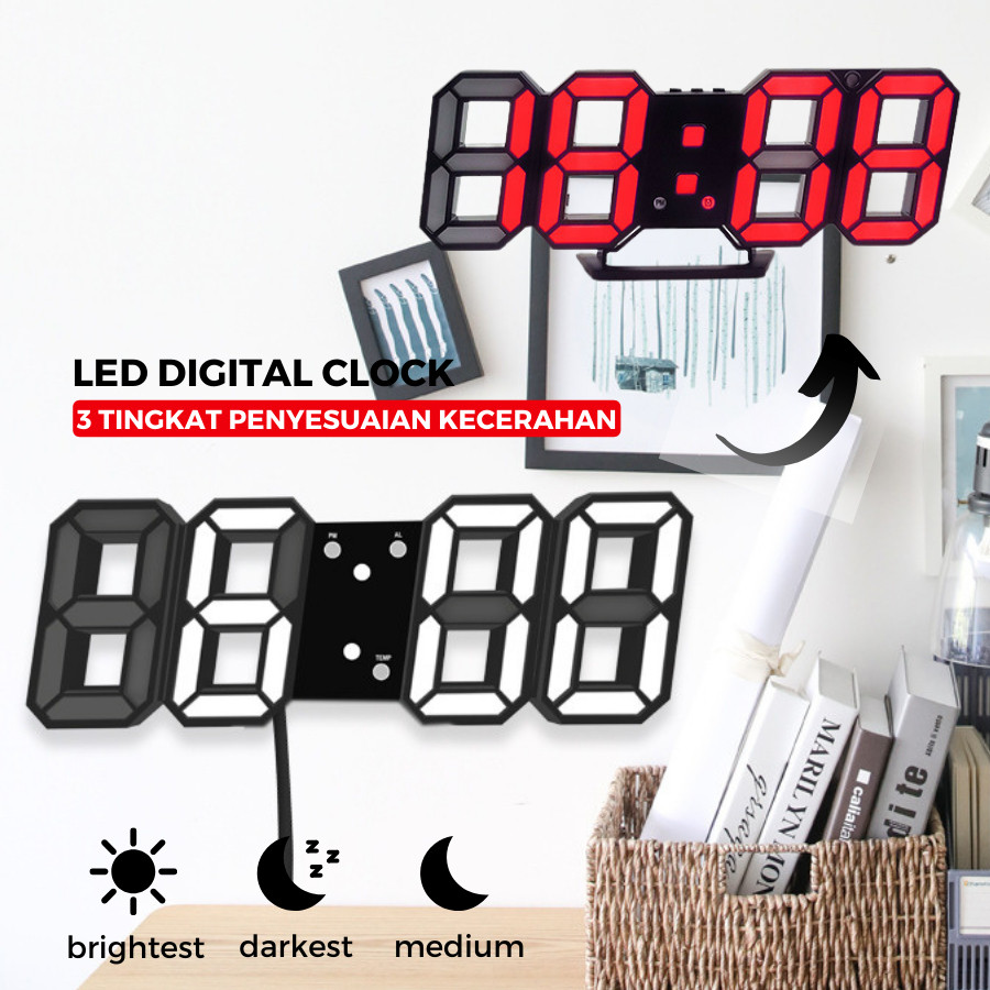 Jual Jam Meja LED Digital 3 Dimensi Bentuk Angka/Jam Dingding Alarm ...
