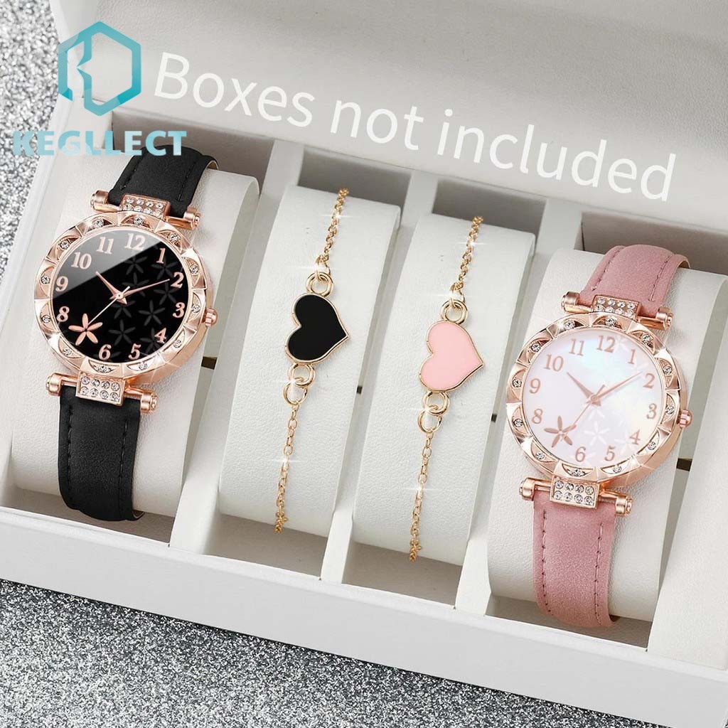 Jual 4PCS Set Jam Tangan Wanita Mode Bunga Dial Jam Tangan Kuarsa Jam ...