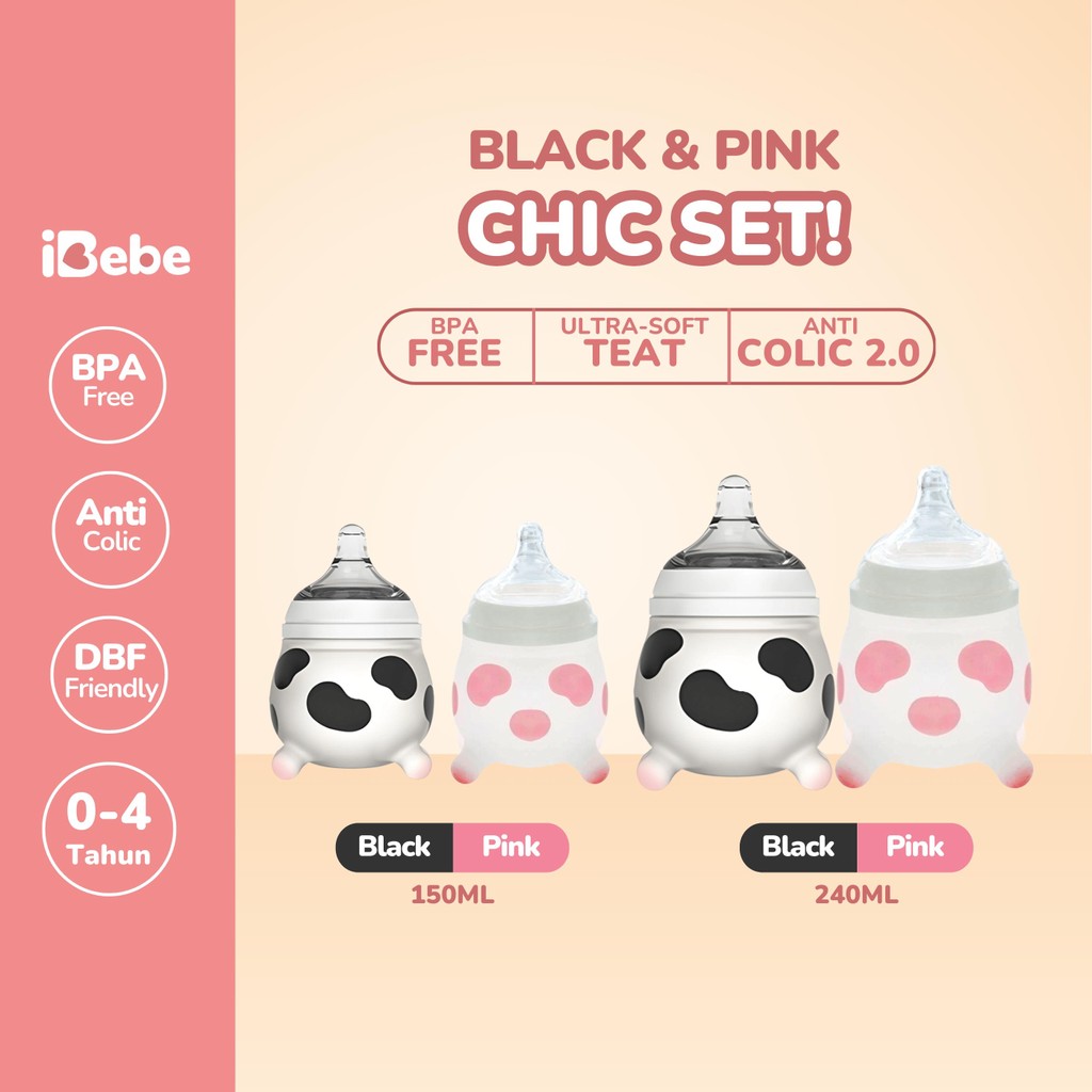 Jual [Premium Black&Pink Set] iBebe MooMoo 2.0 Botol Susu Bayi ultra ...
