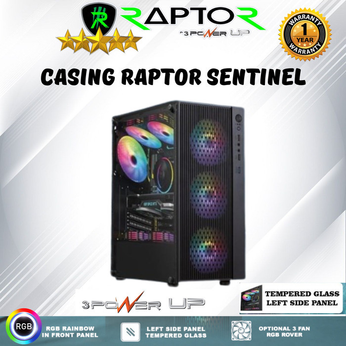 Jual Casing Gaming RAPTOR SENTINEL - include 3 FAN RGB | ATX/m-ATX/Mini ...