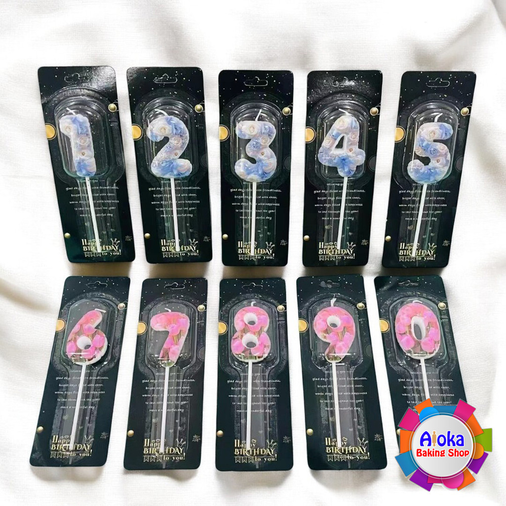 Jual Lilin Angka Ulang tahun Bunga Warna Pink Biru / Pink Blue Flower ...