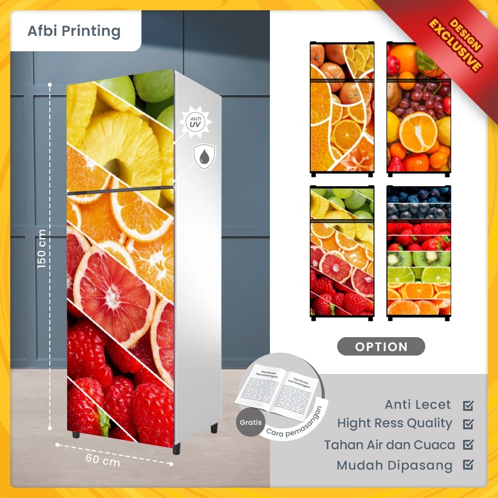 Jual Azagi Print Stiker Kulkas 1 Pintu / Sticker 2 pintu Motif Buah ...