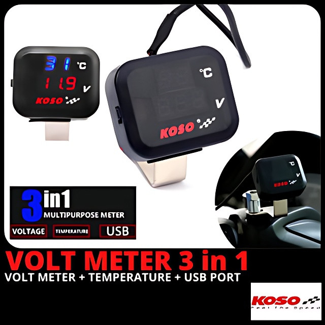 Jual Volt Meter Koso 3 in 1/Voltmeter 3 in 1 Koso Usb Anti Air Original/Voltmeter 3in1 Charger ...