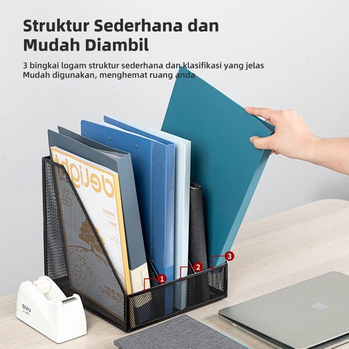 Jual Deli File Tray / Rak Box File Desk Organizer Metal 3 Sekat 78985 ...