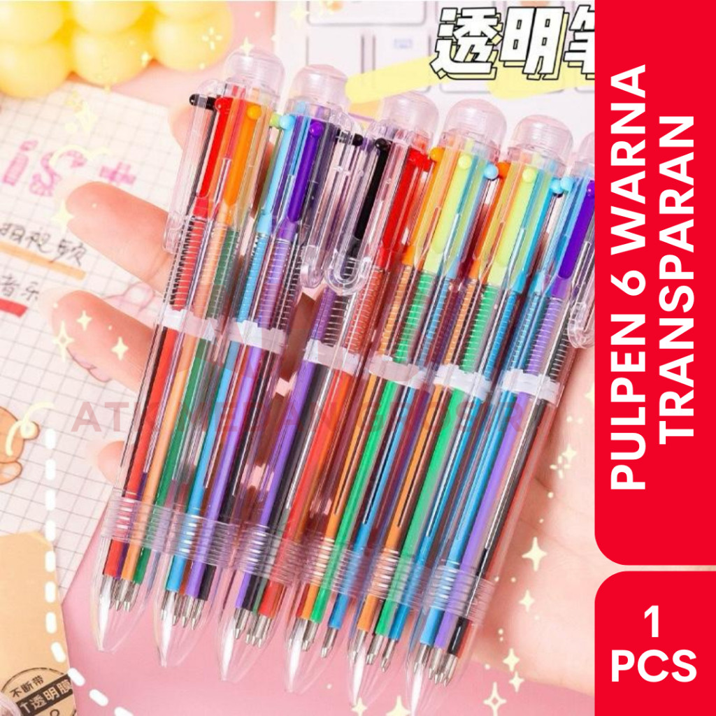 Jual PULPEN 6 WARNA TRANSPARAN 6 IN 1 PER PCS | Shopee Indonesia